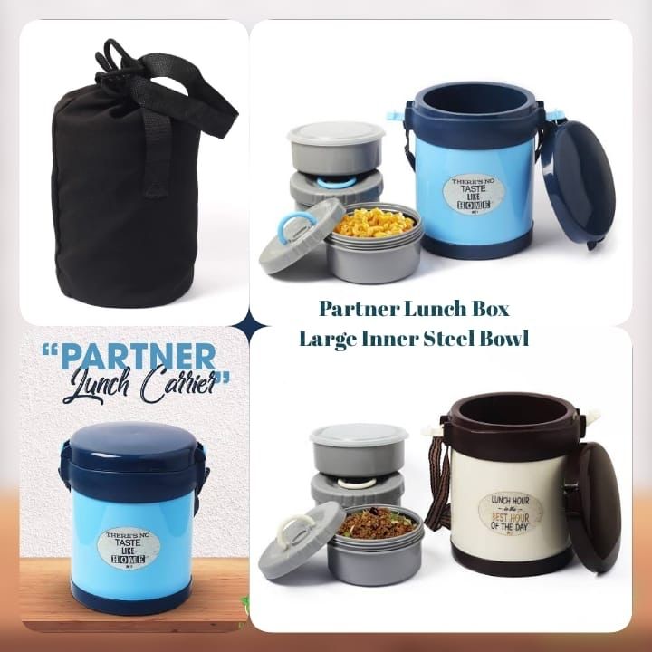 Partner Lunch Box Large with 3Steel Bowl Outer Plastic | Daraz.pk