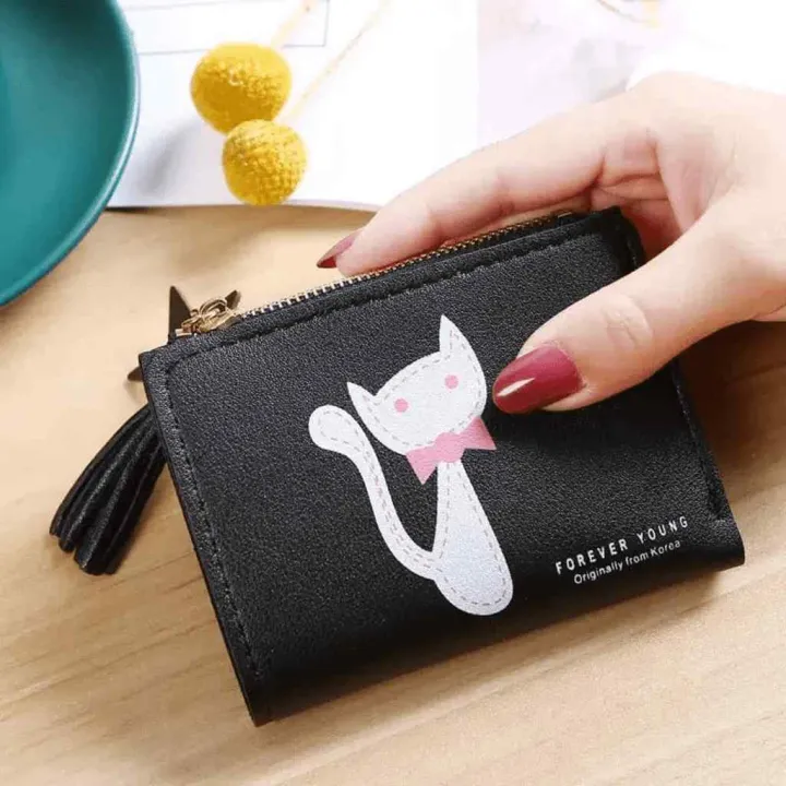 Cute Cat Mini Wallet for Girls - Compact PU Leather Coin Purse with ...
