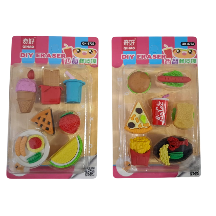 7Pcs Food Shaped Erasers Mini Eraser Pack (Pizza, Burger, Fries, and ...