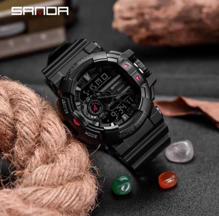 SANDA SD123 Black Dual Time Quartz Digital Sport Military Watch ...