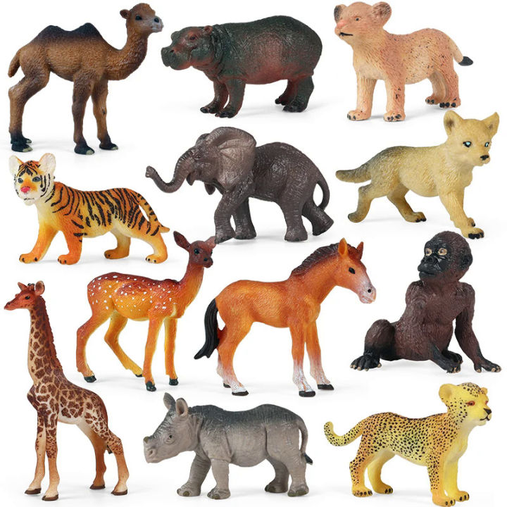 Oenux African Wild Animals Small Lion Hippo Deer Giraffe Action Figure ...