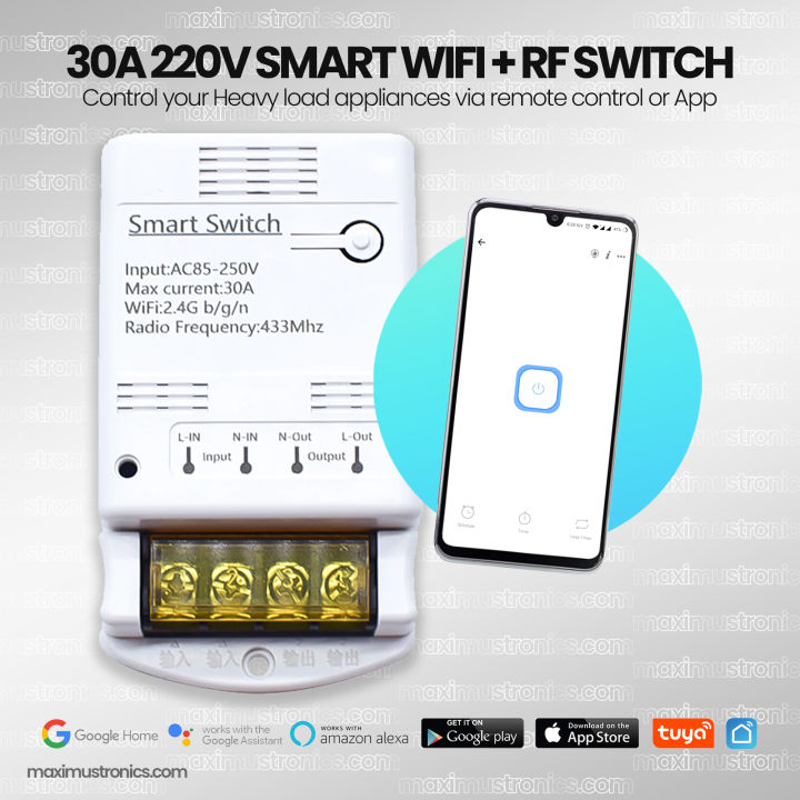 30A WIFI RF433mhz smartlife Tuya wifi switch for heavyload appliances like electric heater ...