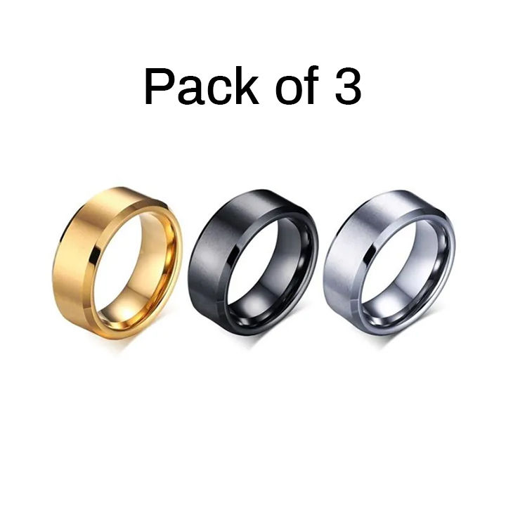 Pack of 3 Black Silver Gold Ring Titanium Steel Band Rings Challa For ...