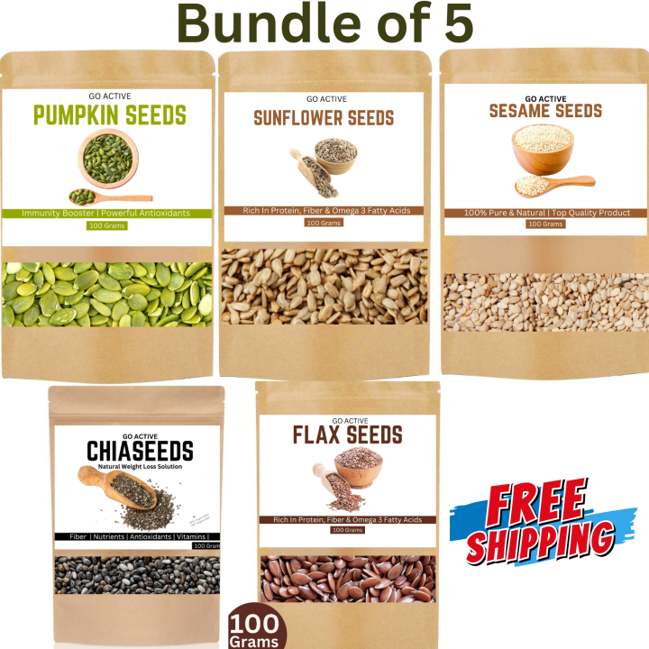 Bundle of 5 Pumpkin & Sunflower Seeds Without Shell | Flax Seeds | Chia ...