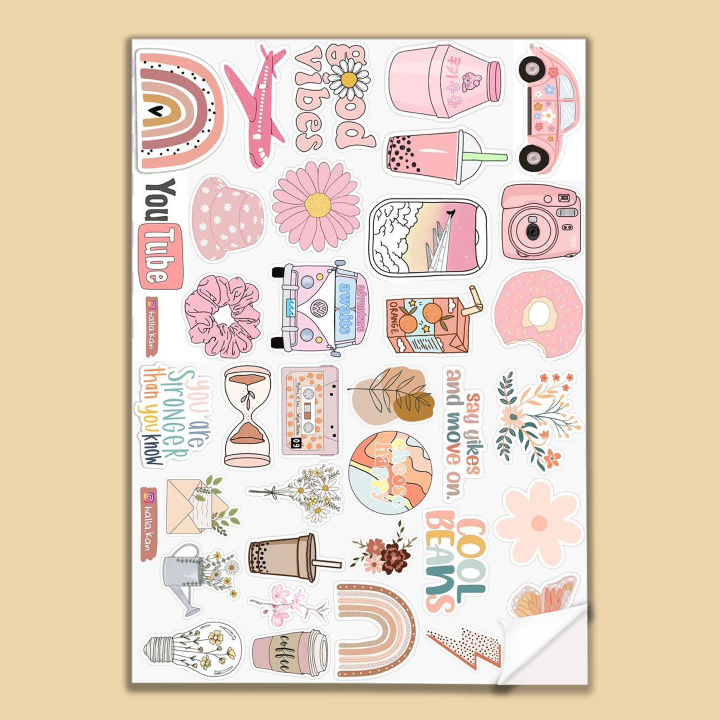 Pink Cute Aesthetic Sticker Sheet - [UNCUT] for Journals Planners ...