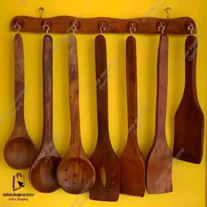 Wooden Spoon Set - 7 Spoon - 1 Wall Hanging Stand | Daraz.pk
