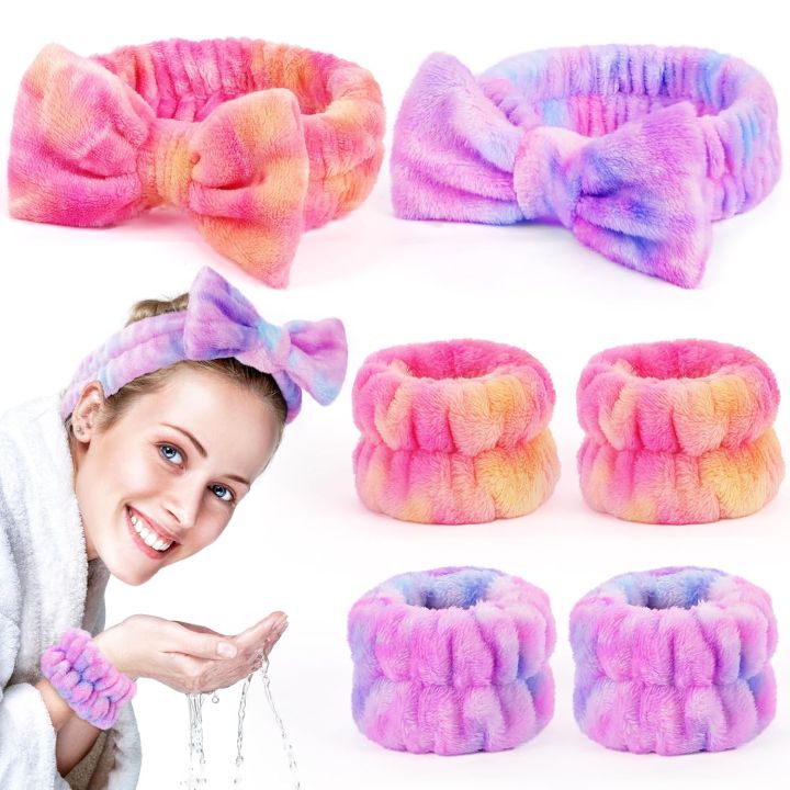 Premium Quality Spa headband, Makeup Headband Set, Soft Fuzzy Bow Hair ...