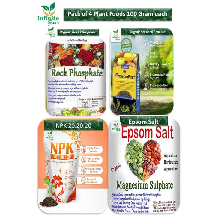 Pack of 4 Plant Foods (Fertilizer) (NPK 20.20.20 +TE , Seaweed Granular ...