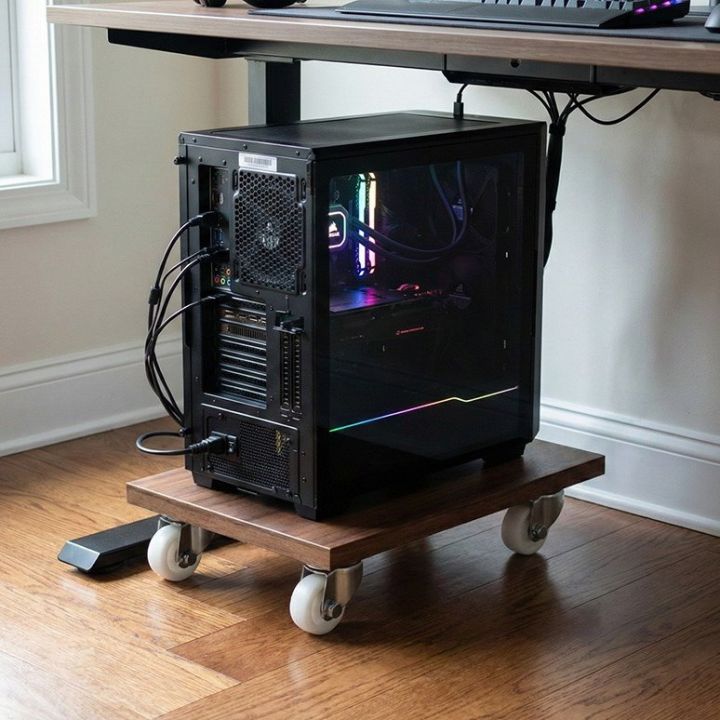 Furnotix Moveable CPU Stand with Wheels – Mobile Computer Tower Trolley ...