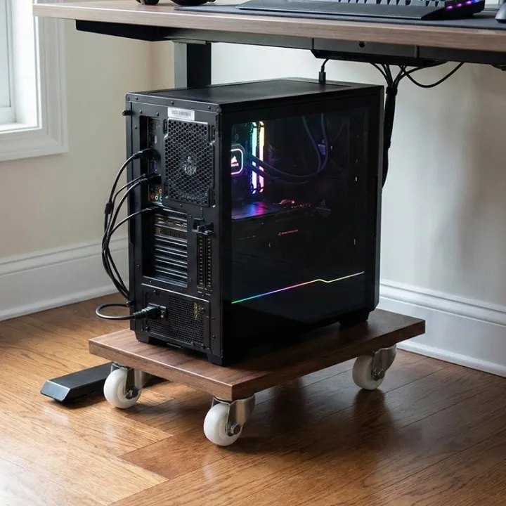 Furnotix Moveable CPU Stand with Wheels – Mobile Computer Tower Trolley ...