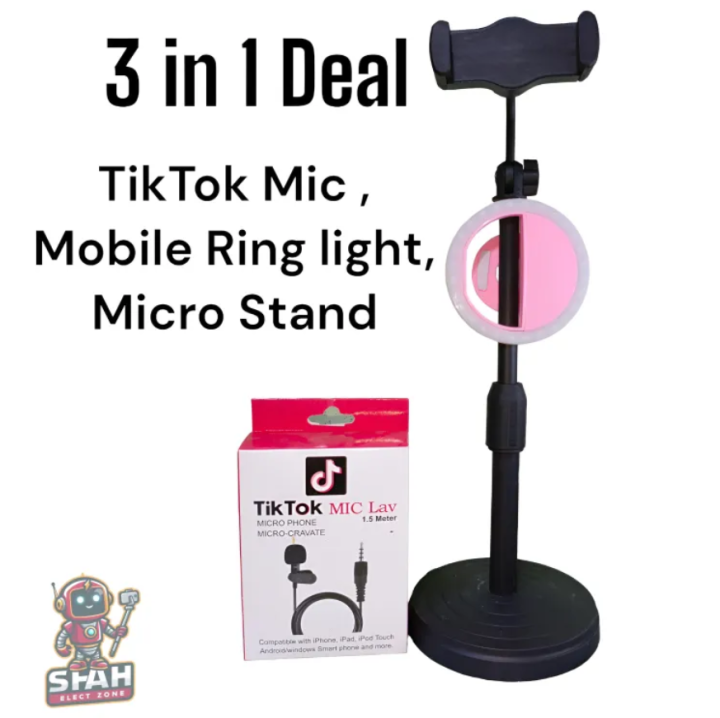 3 in 1 Deal one piece Micro Stand One piece Small Mobile Ring light And ...