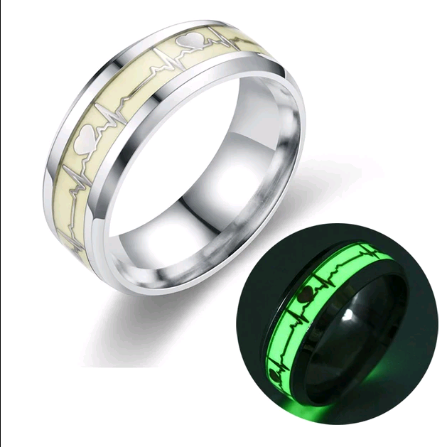 Luminous Love Haert With Ecg Glow Rings For Couple Fluorescent ...