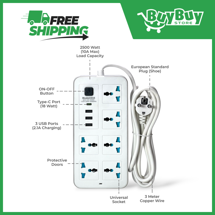 Universal Extension Board 4 Power Socket strips + 3 Usb Ports Plug + 1 ...