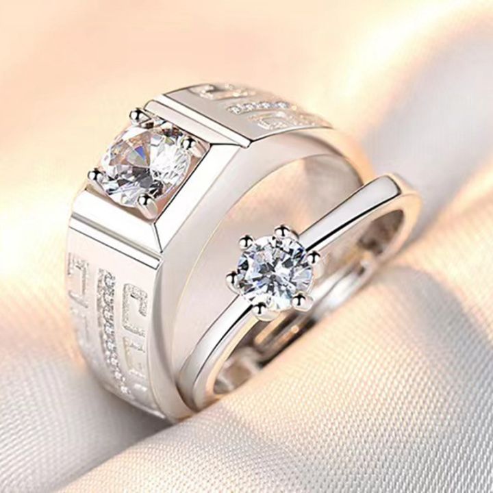 Luxury Zircon Couple Paired Rings for Women Men Shiny Flower Heart ...