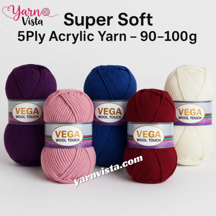Yarn Vista | V.E.G.A Wool Touch Super Soft 8 Ply Acrylic Yarn – 90–100g ...