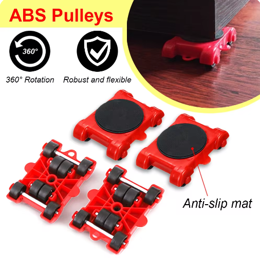 5Pcs/Set Heavy Duty Furniture Lifter Mover Roller with Wheel Bar Moving ...