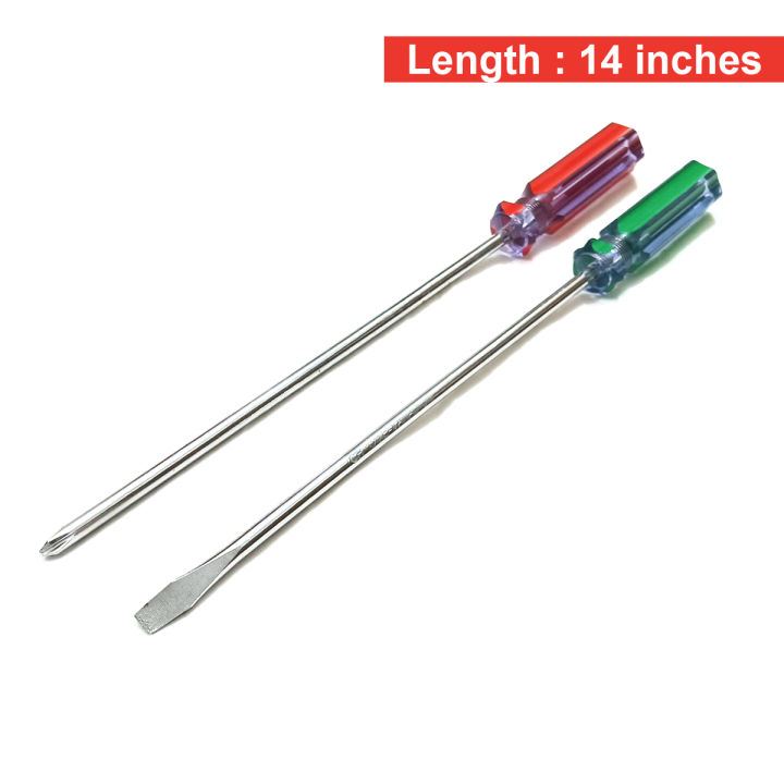 2 pcs Screwdriver 11 inches long Screw Driver ( + - ) Long Handle Split ...