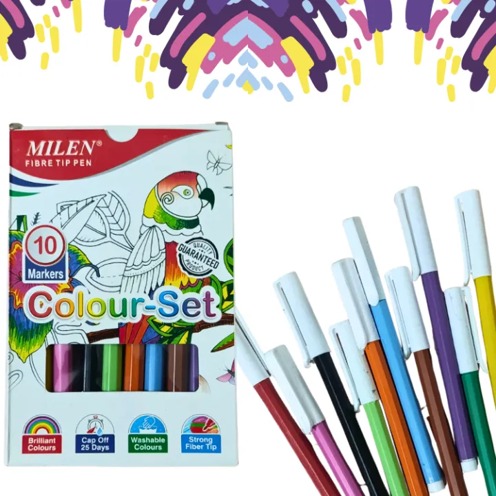 Milan 10 Colors Marker Set – Premium Fine Tip Color Markers for Drawing ...