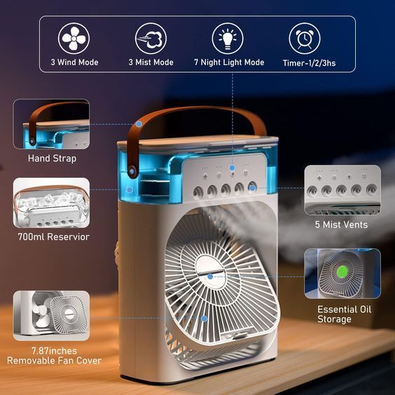 Portable Fan Air Conditioners USB Electric Fan LED Night Light Water ...