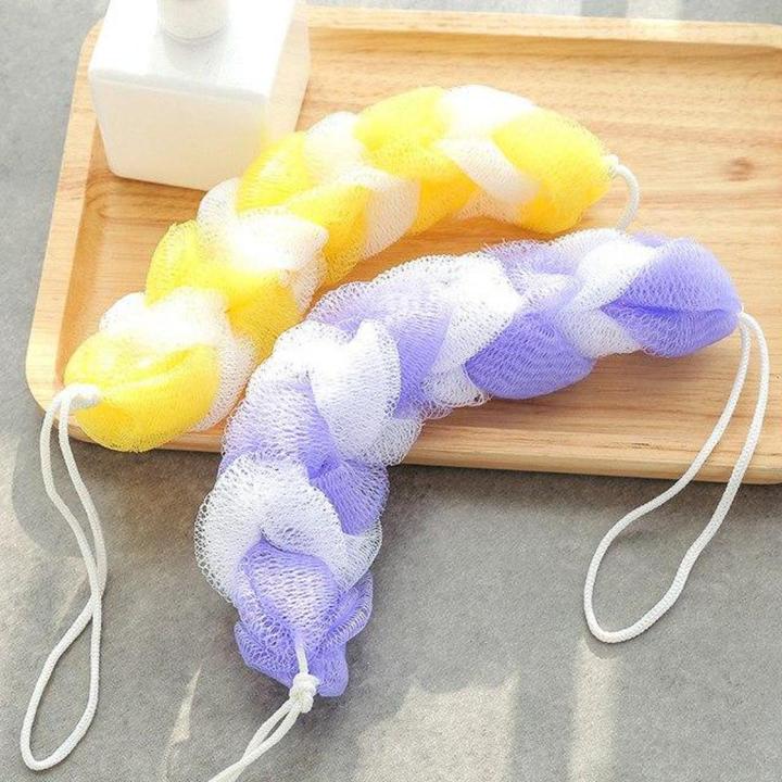 2pcs Wash Brush Bath Back Hanging Striped Braid Shape Mesh Shower Soft ...