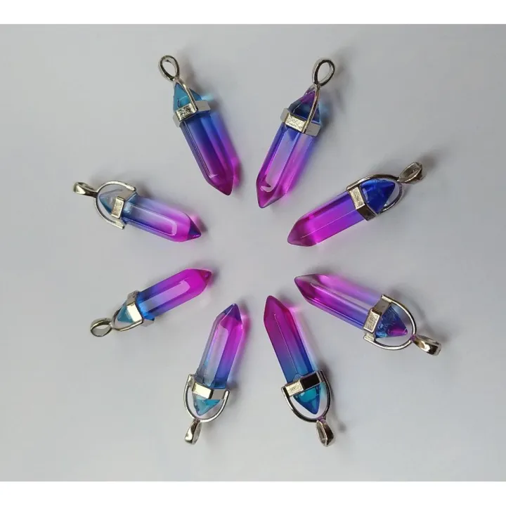 Two Color Blue Pink Glass Point Pillar Crystal Charm Pendant with ...