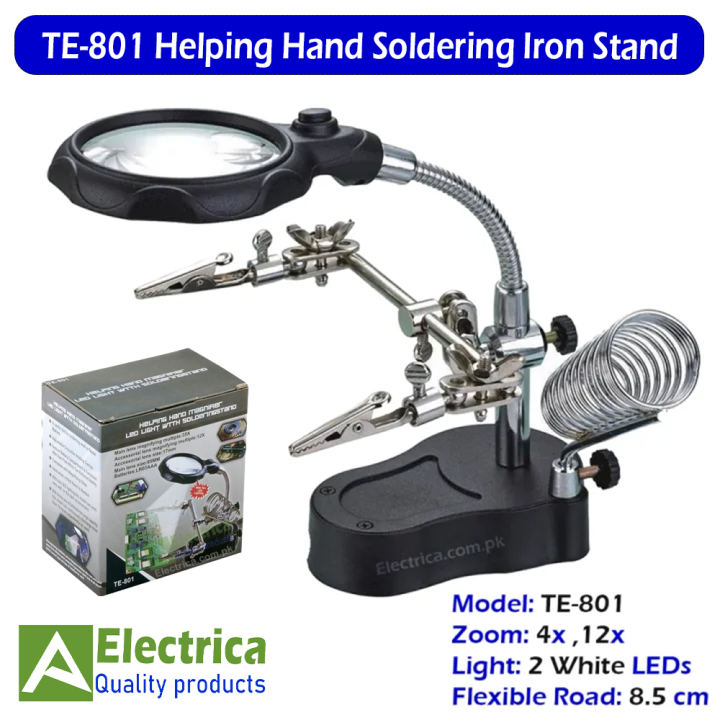 TE-801 4x 12x Zoom Helping Hand Soldering Stand with Magnifying Glass ...