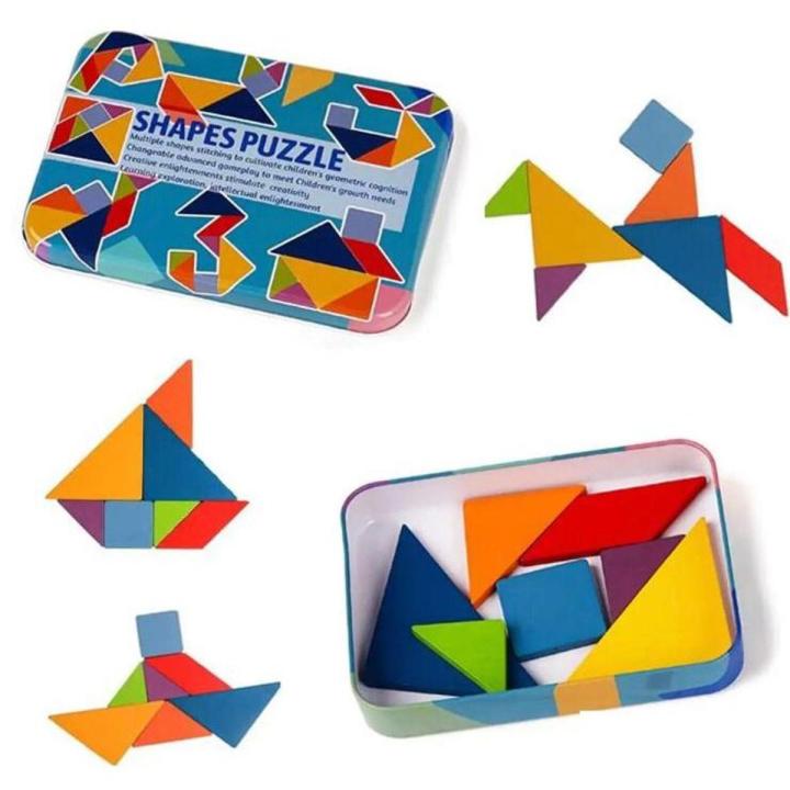 7 Pieces Puzzle Blocks Set, 7 Pcs Kids Colorful Wooden Brain Training ...