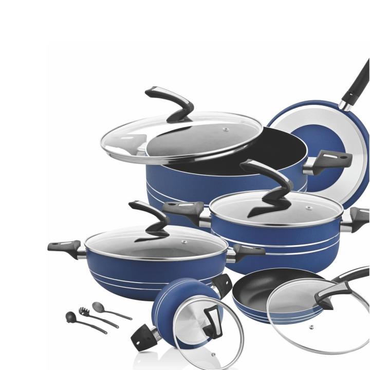 Domestic Elegant Non-Stick - marble coated -with glass lid – 17Pcs set ...