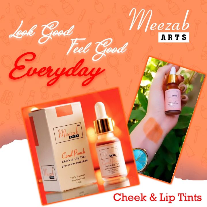 Meezab Arts lips and cheeks tint 15ml (Coral Peach) by beauty bazaar ...