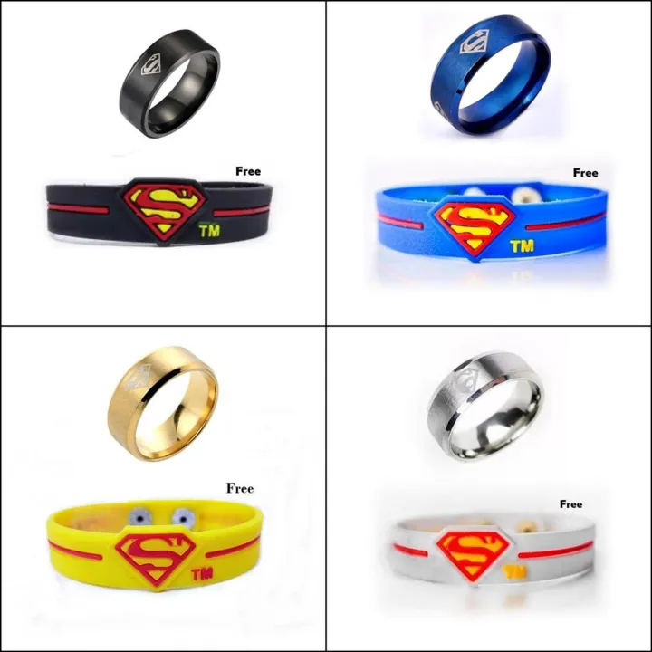 Pack Of 4- Black Superman Band And Ring For Men And Boys(Unisex) | Daraz.pk