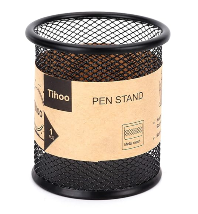 Pencil Pot, Black Metal Office Desk Pen Holder, Simple Wire Mesh Pen ...