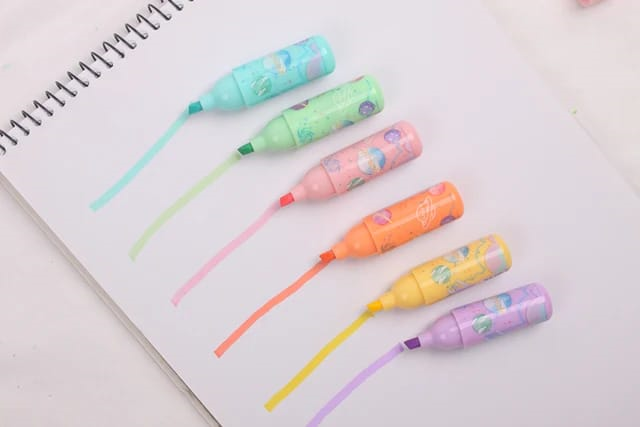 Pack of 6 Pcs Mini Cute bottle Shape Planet Colorful Highlighter ...