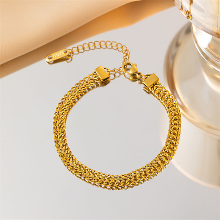316L Stainless Steel Double Spell Gold Color Thick Twist Chain Bracelet ...