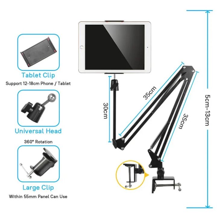 Long Overhead Tripod Mount Extended 3 Segment Length With Flexible Articulating Arm For Phone