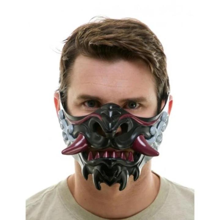 Happy day Halloween Half Face Japanese Samurai Mask Oni Evil Devil ...