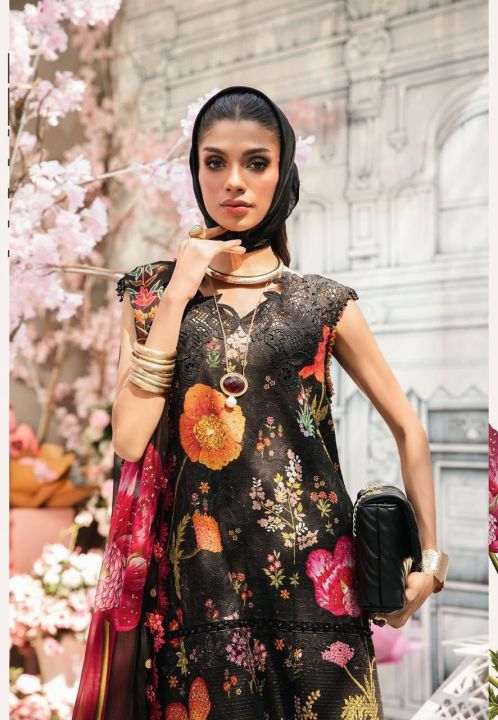Black 3 Piece Unstitched Lawn Suit with Heavy Spangle Embroidery ...
