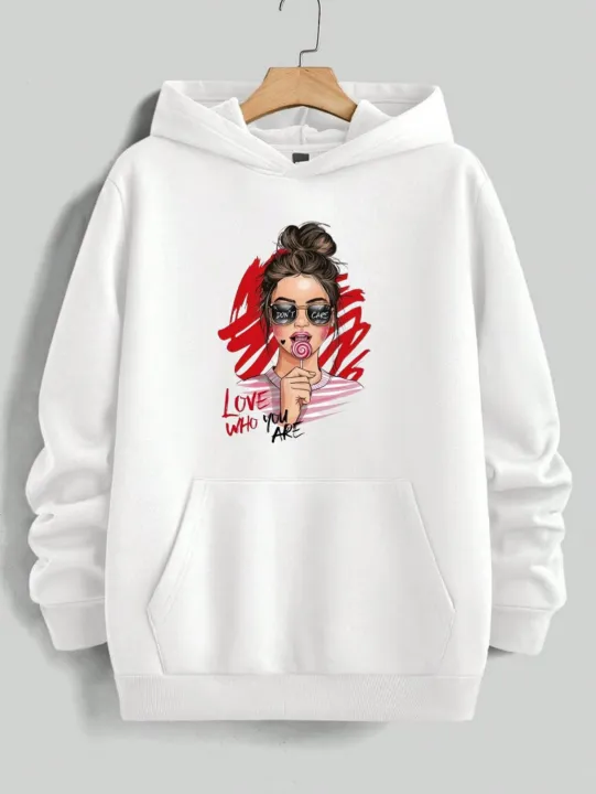 love who's Girls and Women Printed Kangaroo Hoodie with Drawstring ...