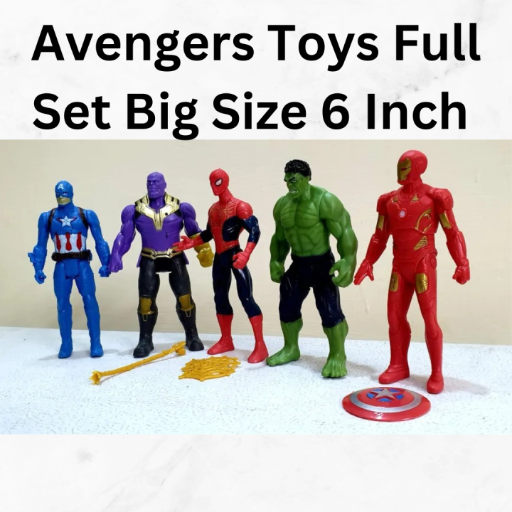 Avengers Toys Full Set Big Size With Light Pack of 5 Moveable Action ...