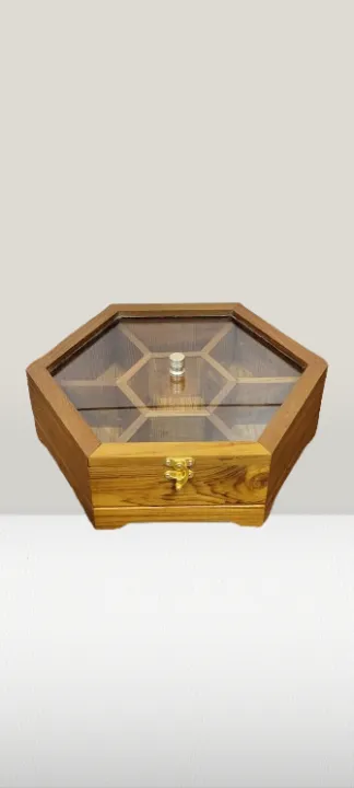 Premium Wooden (Burma Teak) Hexagon Storage Box – Stylish & Functional ...