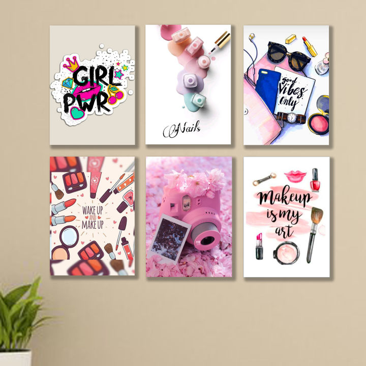 set of 6 girls room wall art sticky canvas frames / sticky phototiles ...