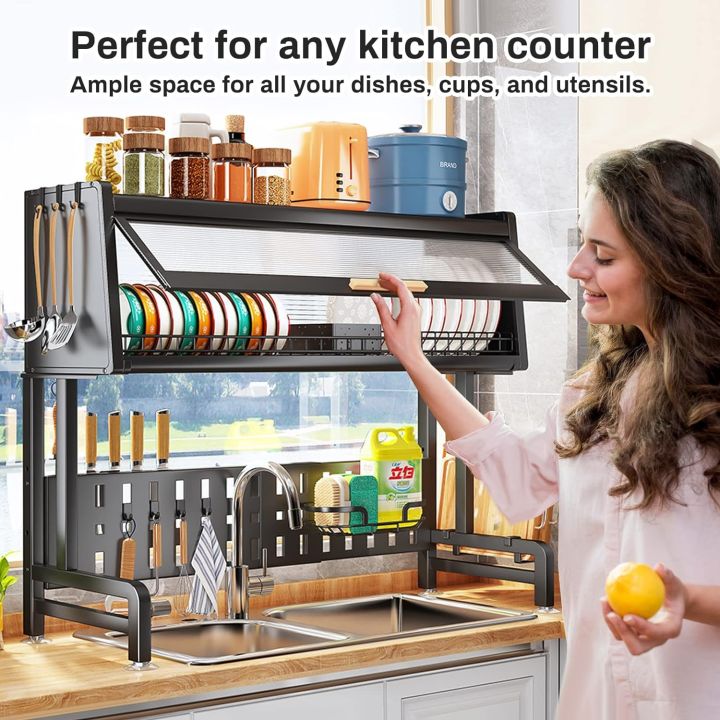 3-tier dish drying rack with over-the-sink placement for efficient use ...