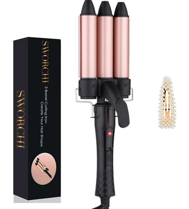 Hair Curler 3 Barrel Hair Waver Curler Mermaid Hair Curling Wand Tongs 25MM Beach Waves Ceramic ...