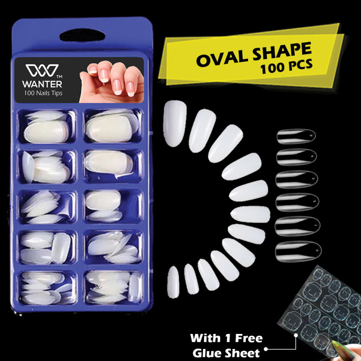 WANTER - 100pcs Oval Shape Fakee Nails For Girls, Artificial Nails ...