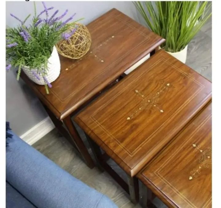 Wooden Chinioti Nesting Table Solid Sheesham Wood Coffee Serving Tables ...