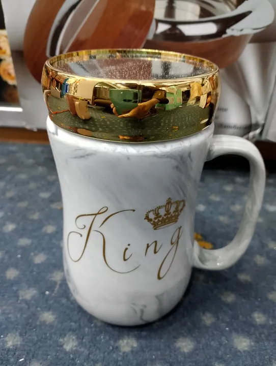 Fancy King And Queen Ceramic Mug 1 Pcs 400ml With Mirror Lid For Boys ...