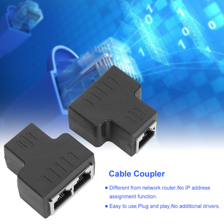 2PCs Ethernet Cable Adapter 1‑in 2‑out RJ45 Female Interface LAN ...