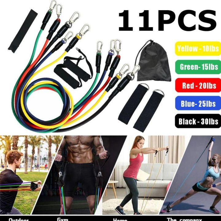 11-Piece Resistance Band Home Gym Kit – Full Body Toning Exercise Bands ...