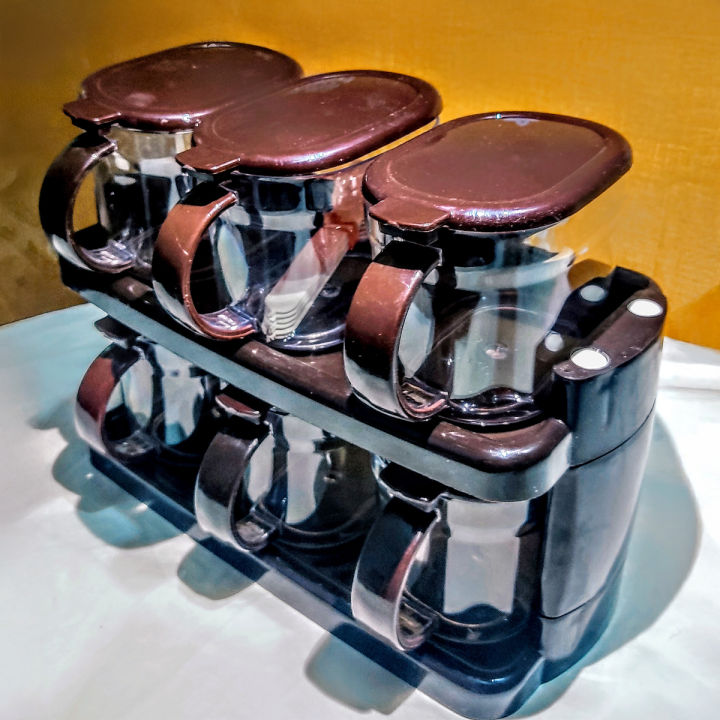 6-Piece Spice Jars Masala Rack with Spoons - Multi-Color Plastic ...