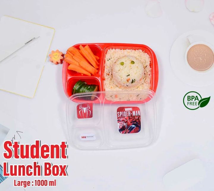 Student Lunch Box with 3 Compartments | Large Lunch Box with Free Spoon ...