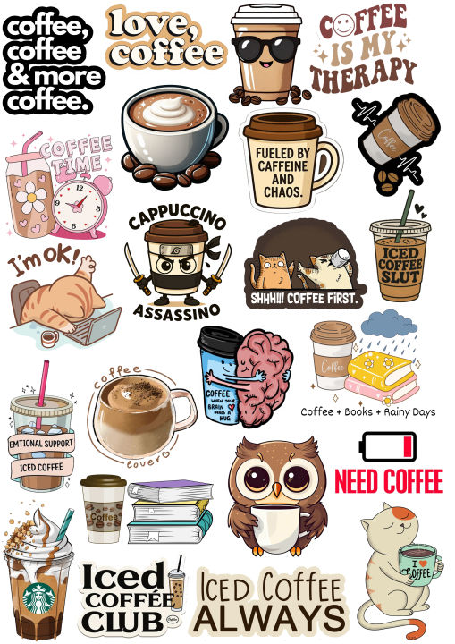 Coffee Lover Sticker Pack Of 23 Aesthetic Caffeine & Iced Coffee Decals ...